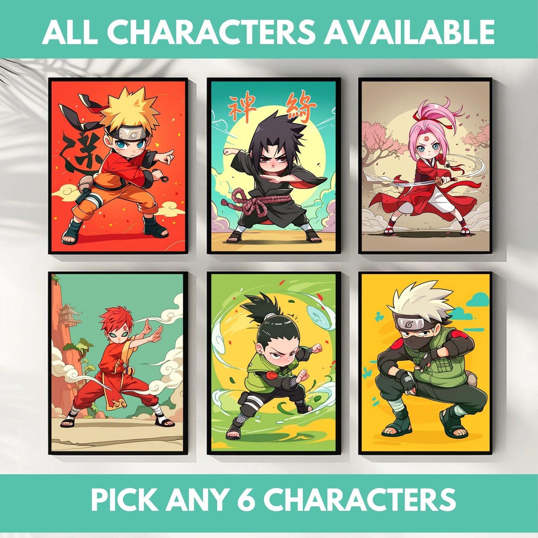 Naruto Custom Digital Poster – Choose 6 Characters, Naaruto Wall Art ...