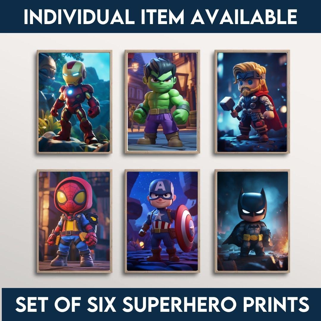 Set of 6 Superhero Prints, Superhero Wall Art, Superhero Wall Decor ...