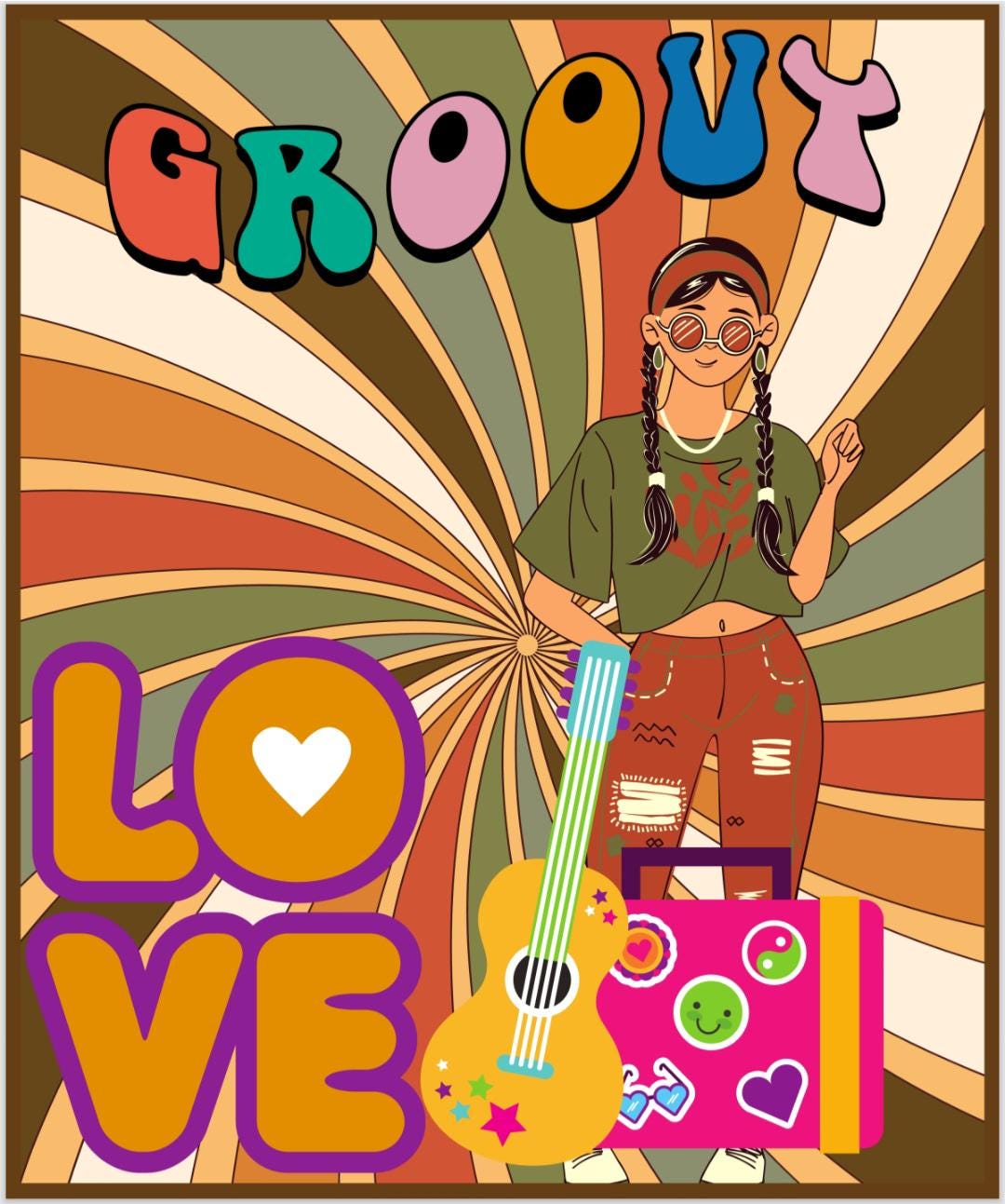 Retro Hippie Style Color Background With Hippie Dressed Girl With a ...