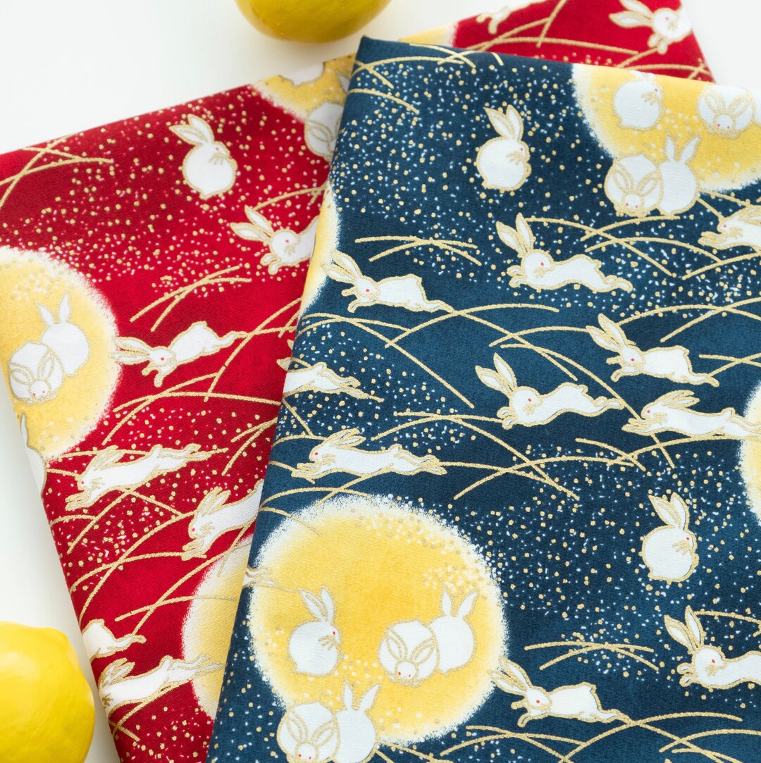 The Lunar Moon Rabbit Japanese Cotton Fabric for Sewing, Quilting, Home ...