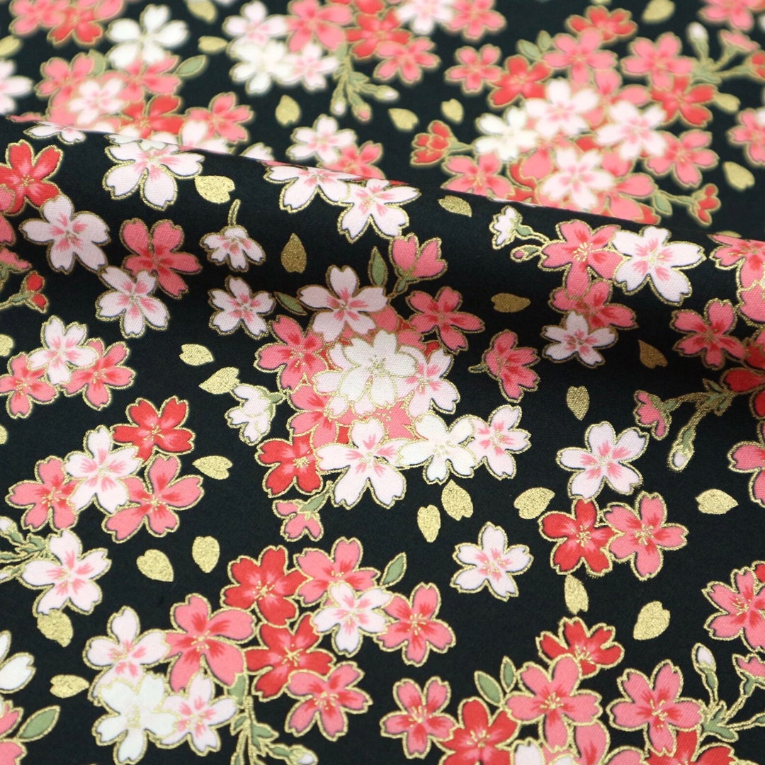 Sakura Fabric With Metallic Gold Details Japanese Cotton for Sewing ...