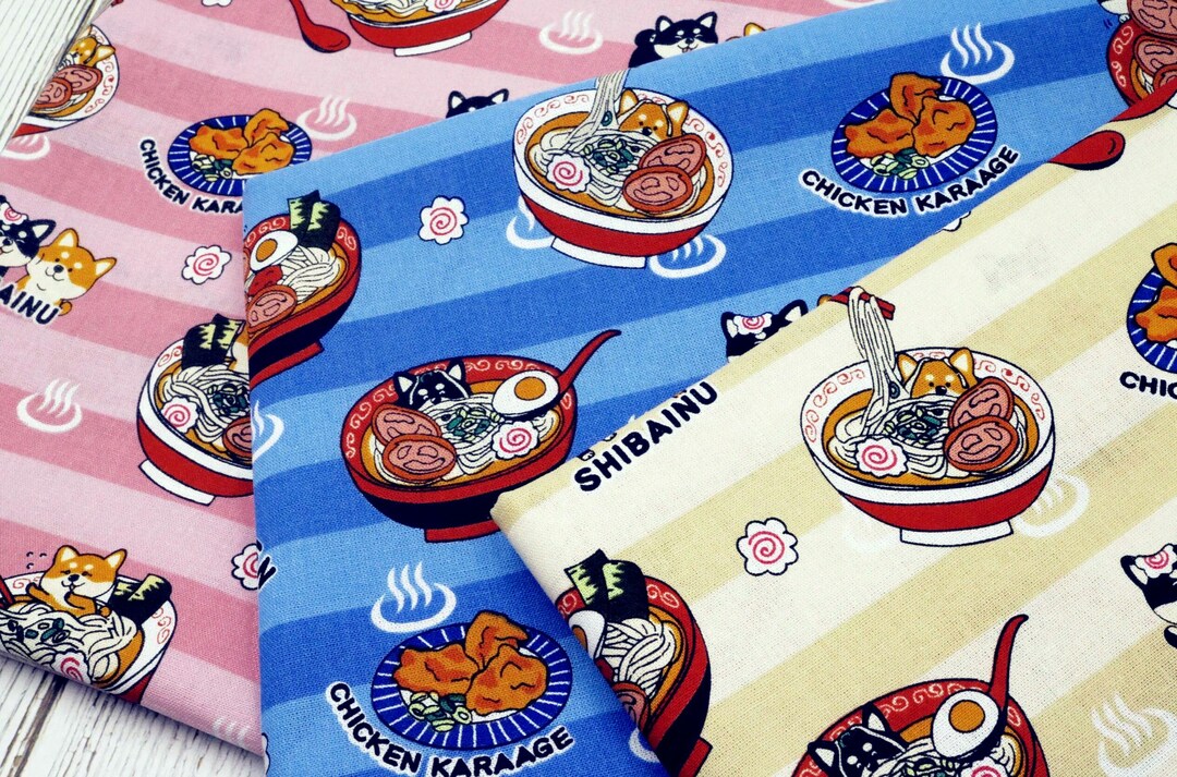 Shiba Inu Ramen - Japanese Food Print Fabric for Sewing, Crafting ...