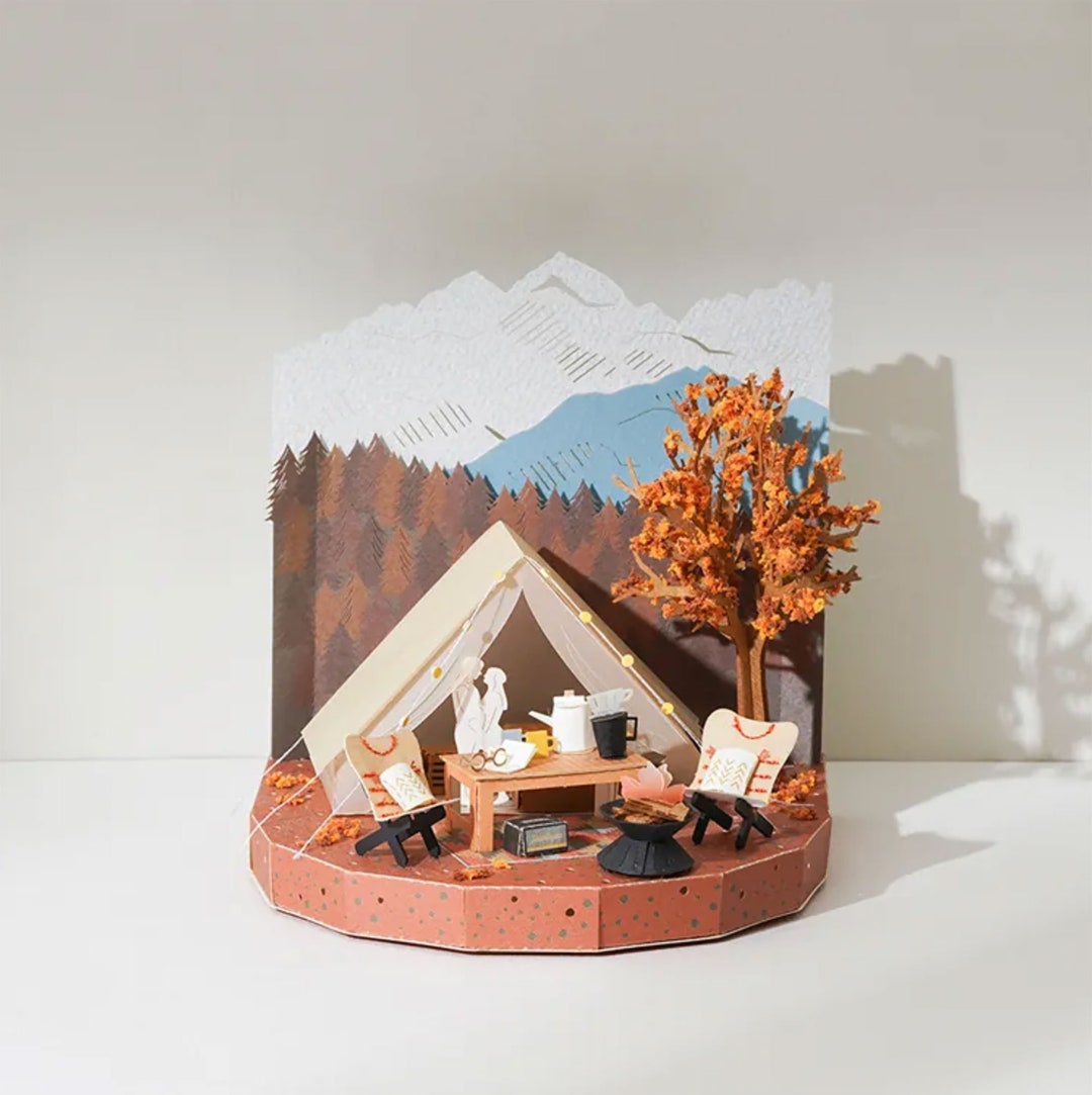 Camping in the Fall DIY Paper Sculpture Kit Papercutting / Paper Craft ...