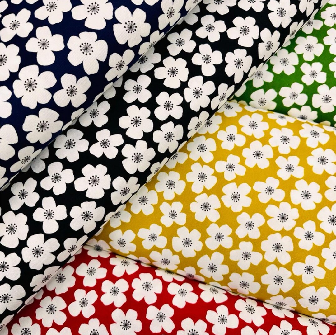 Japanese Sakura Cotton Fabric - Cherry Blossom Print in Navy, Black ...