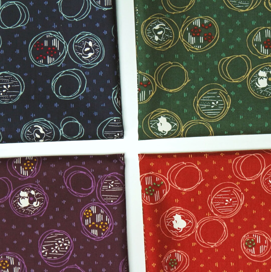 Traditional Cats Wagara Print on Japanese Cotton Fabric for Sewing ...