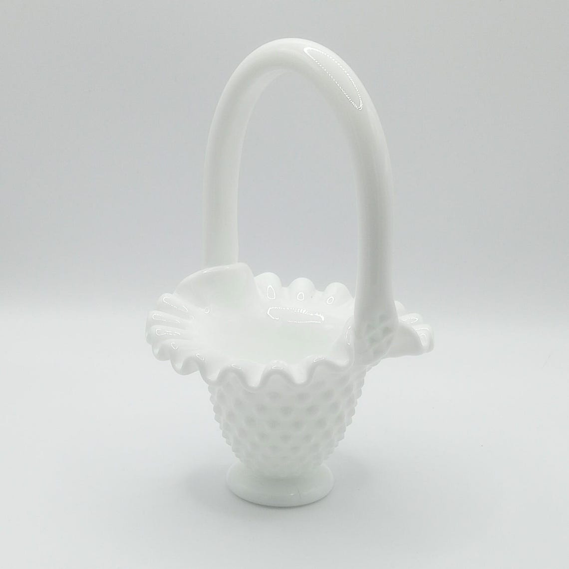 Fenton Milk Glass Hobnail Ruffled Edge Pedestal Basket Glorious - Etsy