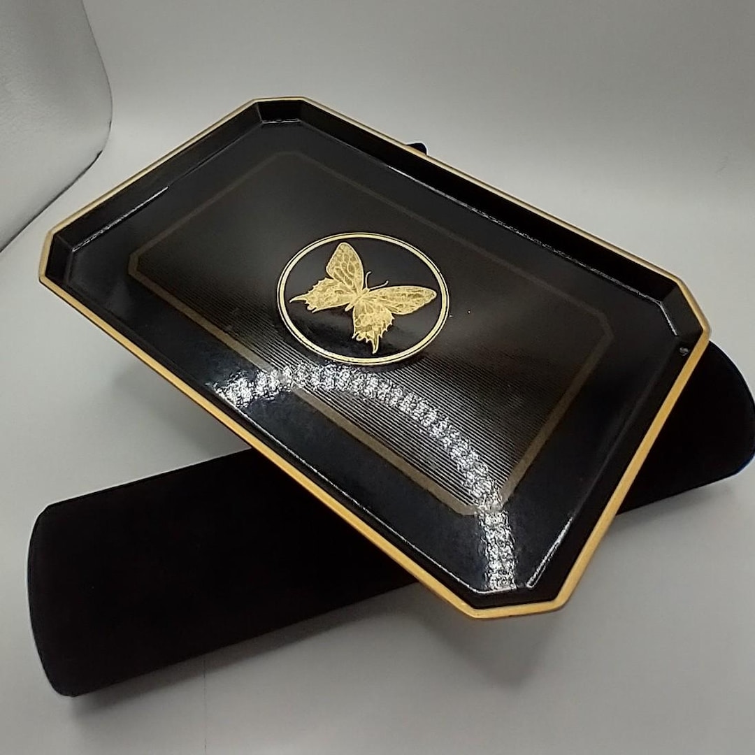 Otagiri Japanese Papillon Gold Butterfly Lacquerware Rectangular Gold ...