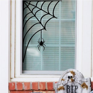 Corner Spider Web With Spider Decal Sign Bats Halloween Holiday Vinyl ...