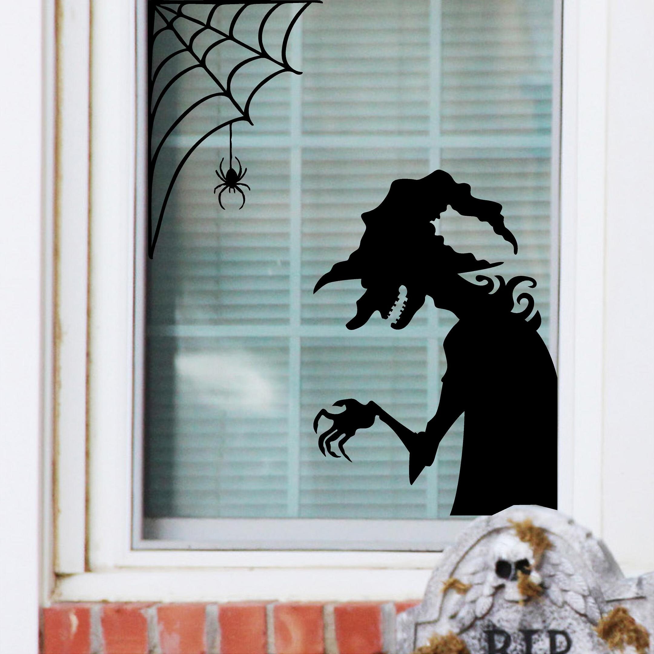 Scary Witch Silhouette With Spider Web Halloween Sign Holiday - Etsy