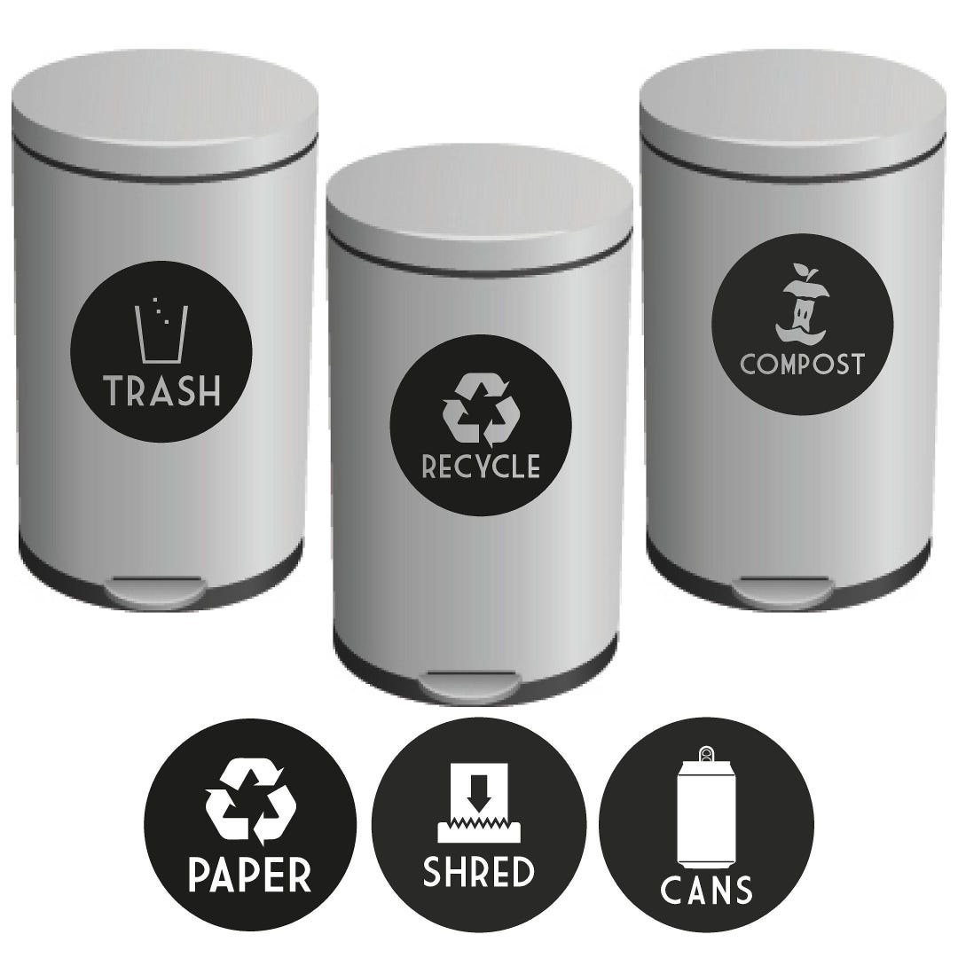 Recycle, Trash, Compost, Shred, Cans, or Paper Garbage Can Label Vinyl ...
