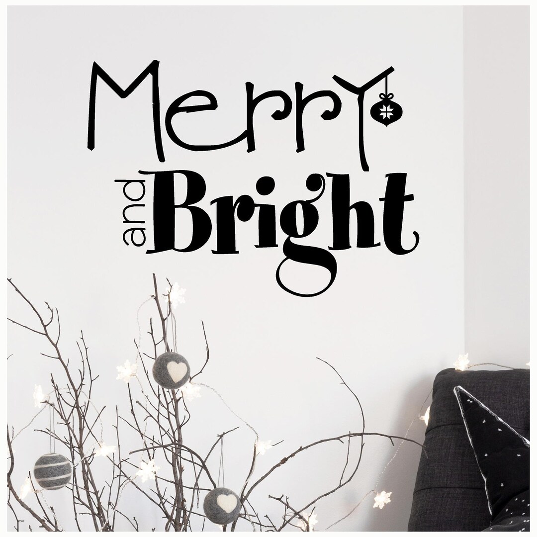 Merry and Bright ornament Christmas Holiday Vinyl Lettering Wall Decal ...