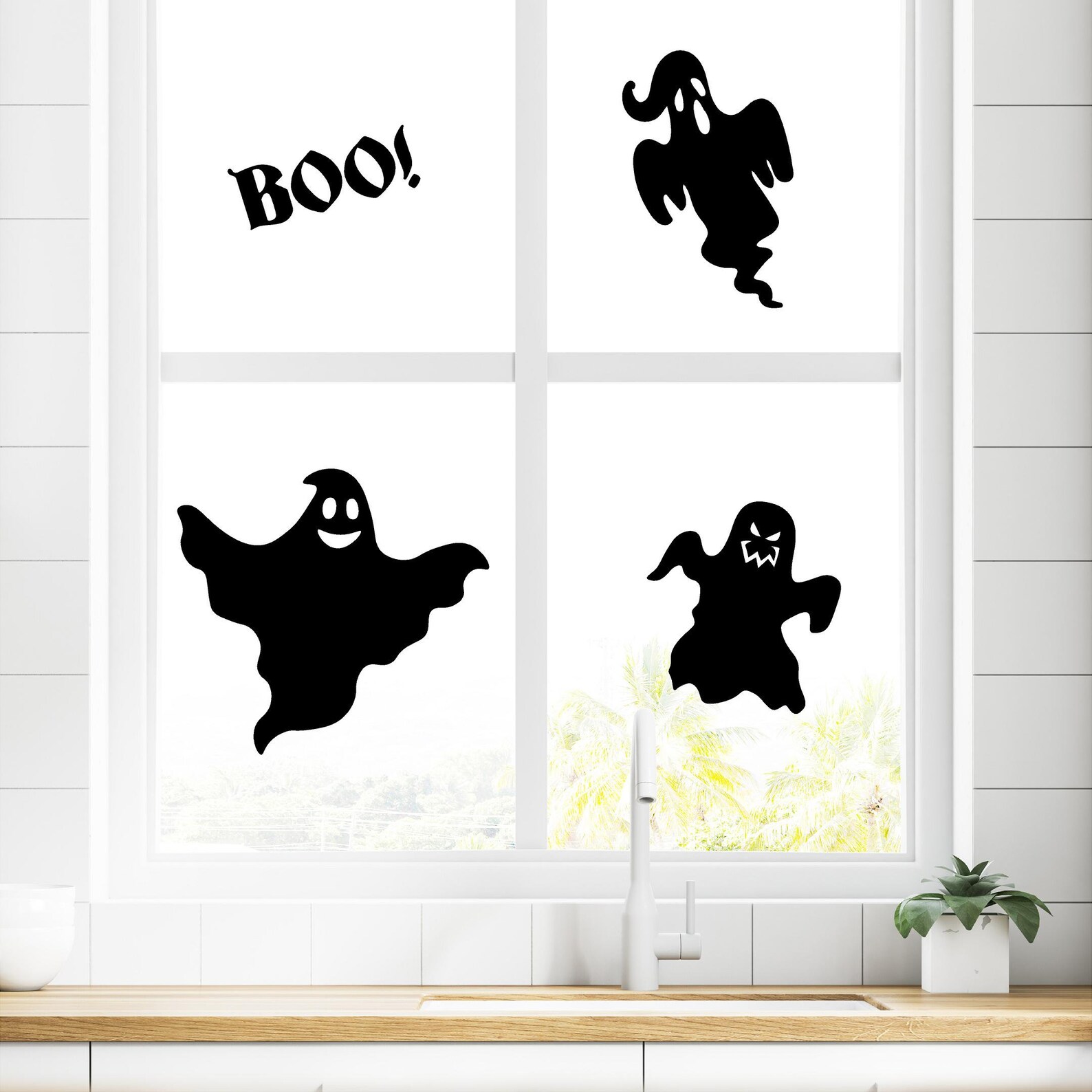 Ghost Decals Set of 3 With Boo! Self Adhesive Halloween Sign Holiday ...