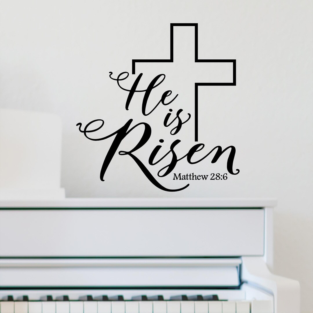 He is Risen Matthew 28:6 With Cross Easter Wall Decal Vinyl Sticker ...