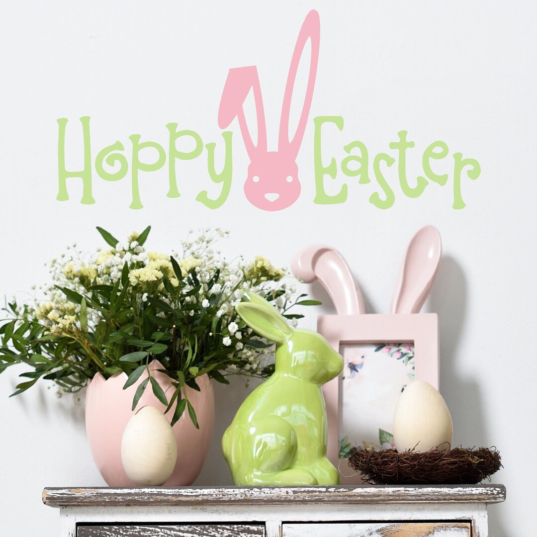 Hoppy Easter With Easter Bunny Decal Vinyl Lettering Wall Decals Vinyl ...