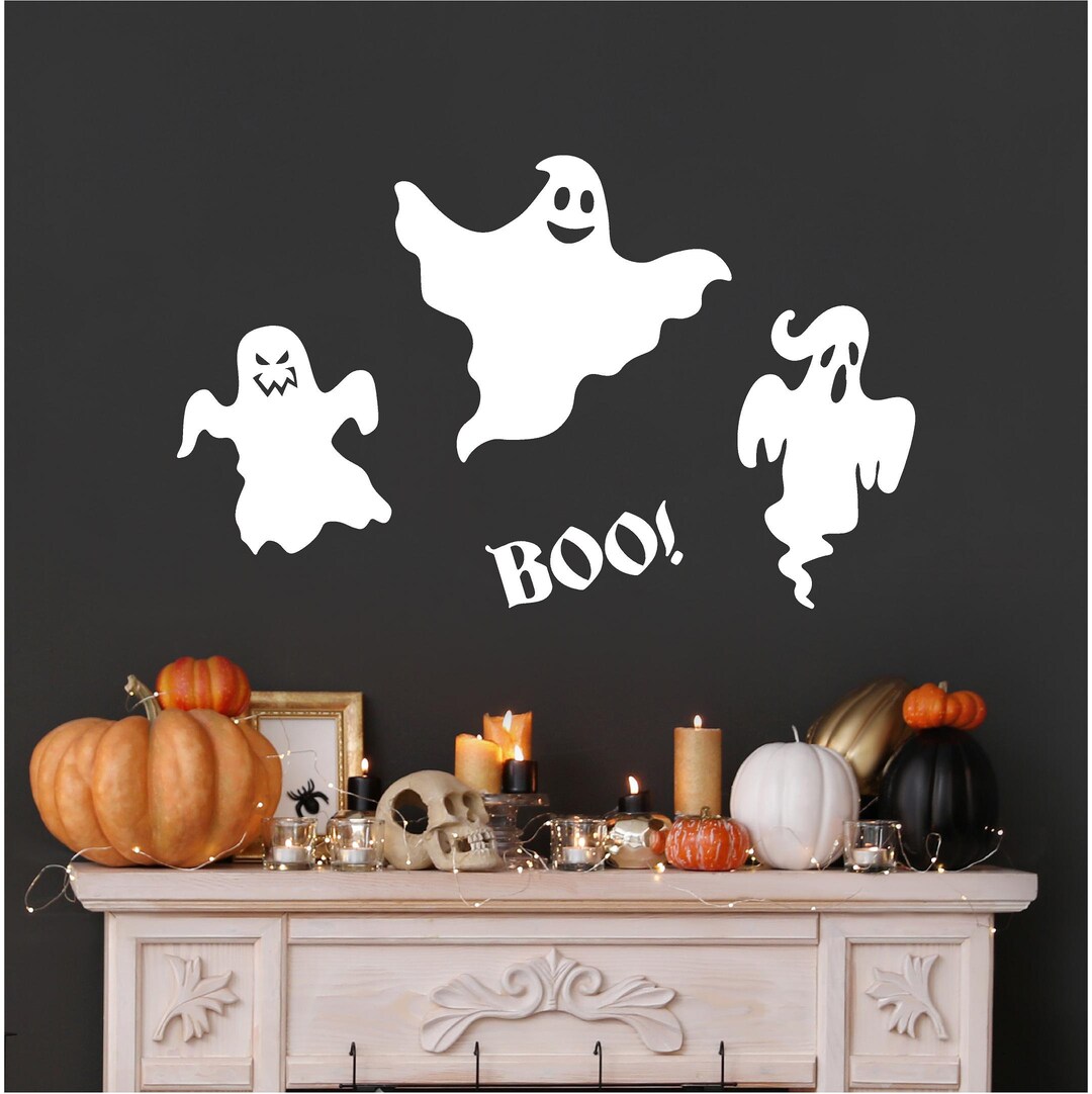Ghost Decals Set of 3 With Boo! Self Adhesive Halloween Sign Holiday ...