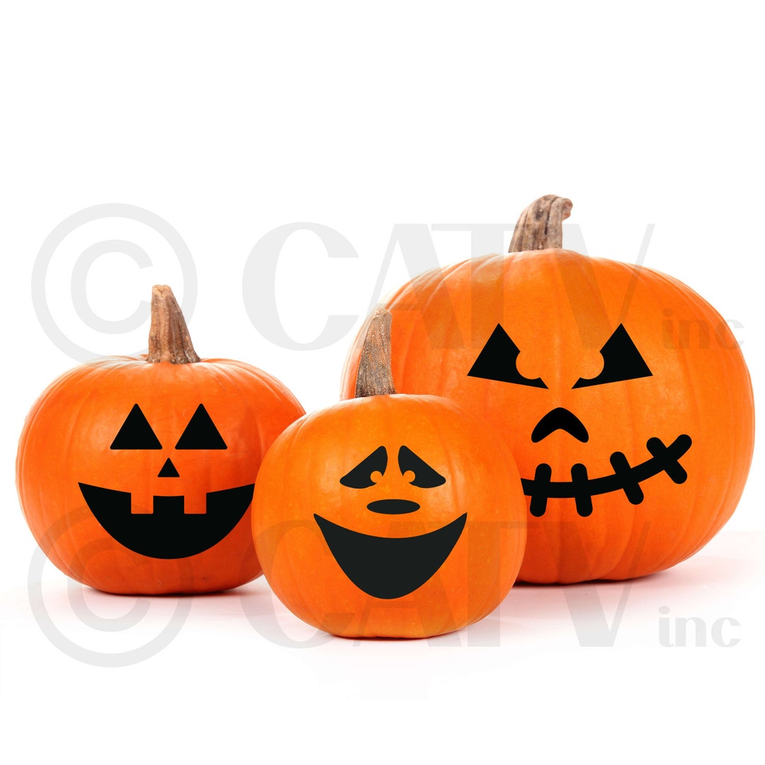 Halloween Pumpkin Face Carving Holiday Vinyl Decal Stickers Decorating ...