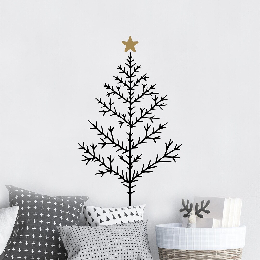 Winter Christmas Tree With Star Decal Vinyl Lettering Holiday Wall ...