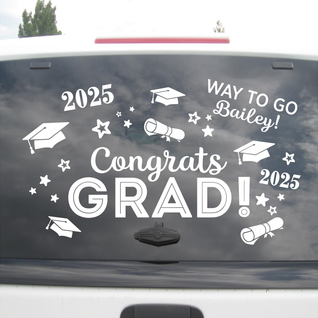 Congrats Grad! Custom Name, Graduation Caps, Scrolls, Stars and Year ...