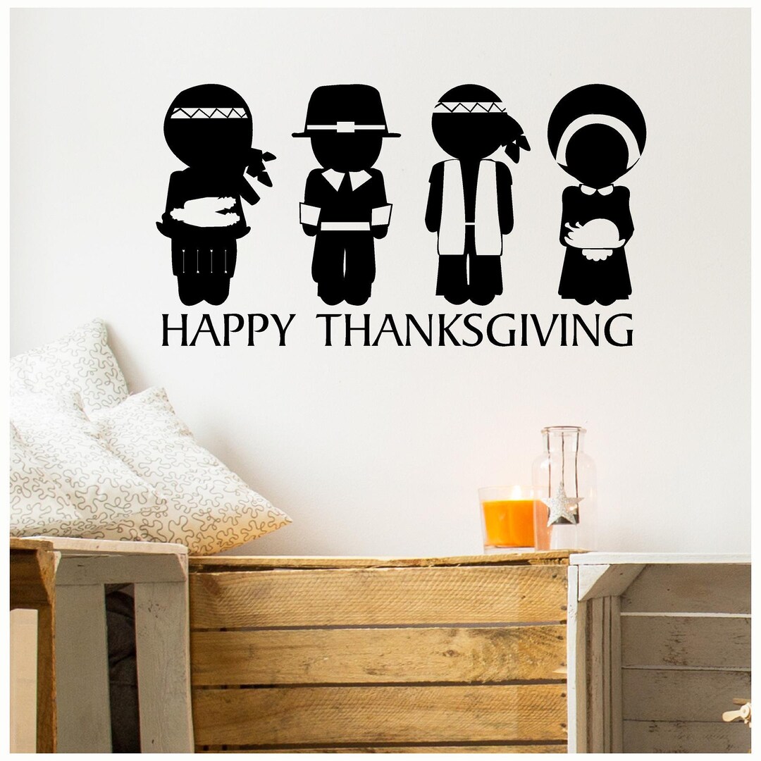 Happy Thanksgiving With Indians and Pilgrims Autumn Holiday Vinyl ...