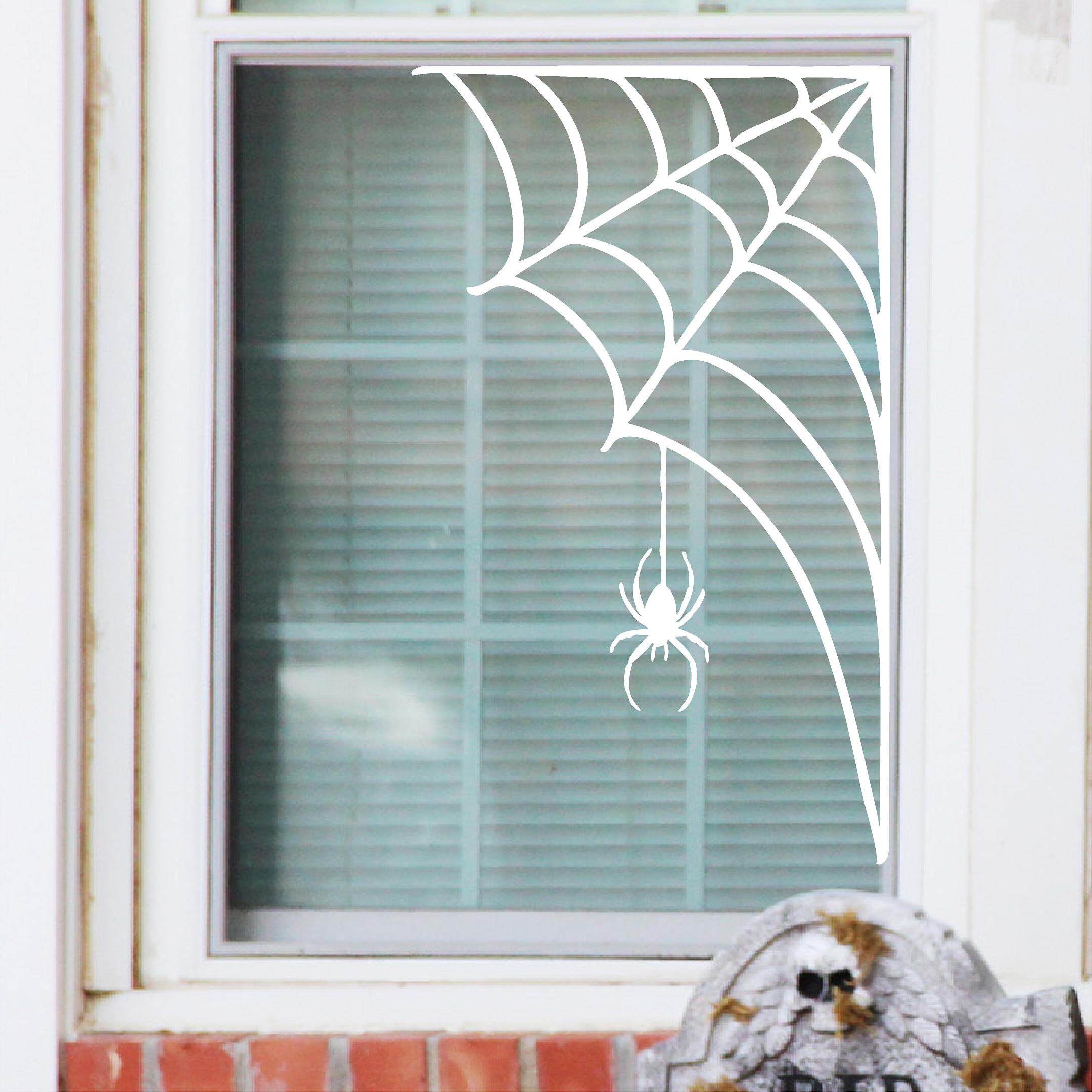Corner Spider Web With Spider Decal Sign Bats Halloween Holiday Vinyl ...