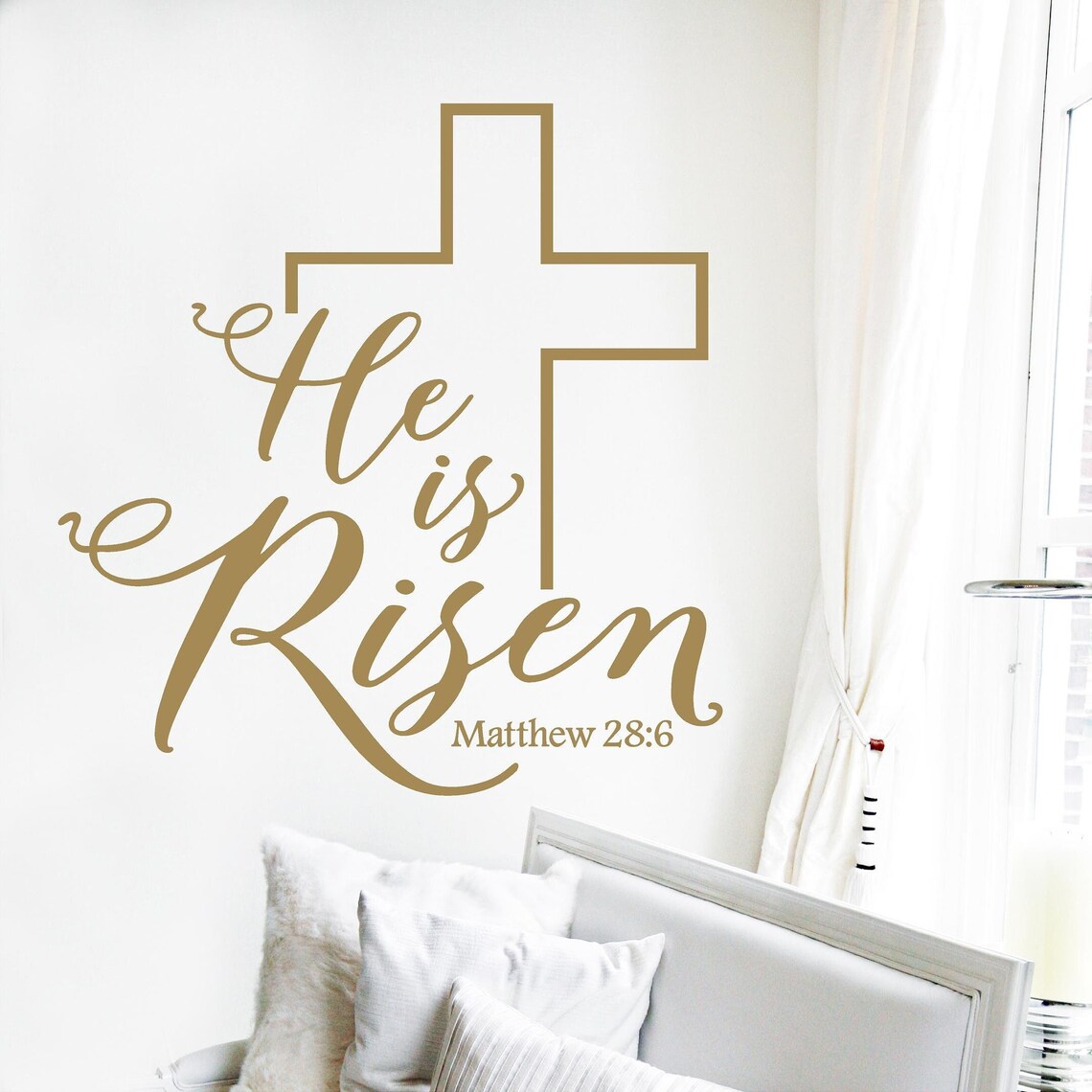 He is Risen Matthew 28:6 With Cross Easter Wall Decal Vinyl - Etsy