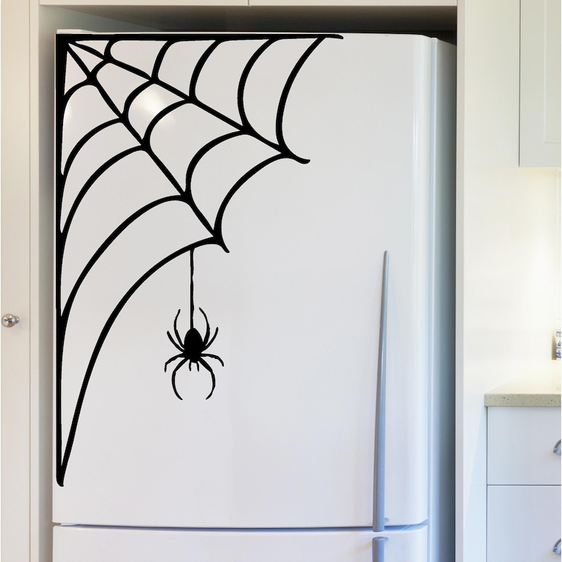 Corner Spider Web With Spider Decal Sign Bats Halloween Holiday Vinyl ...