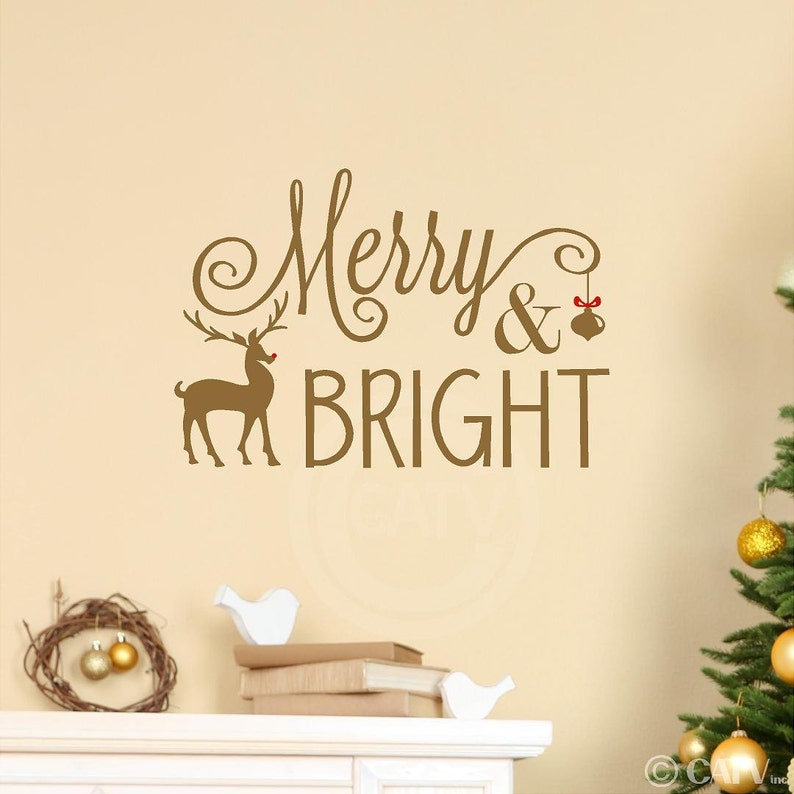 Merry & Bright With Reindeer Christmas Holiday Vinyl Lettering - Etsy