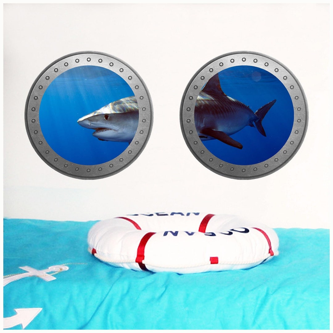 CLEARANCE Double Porthole Shark A Fish Extender Gift Vinyl Wall Boat ...