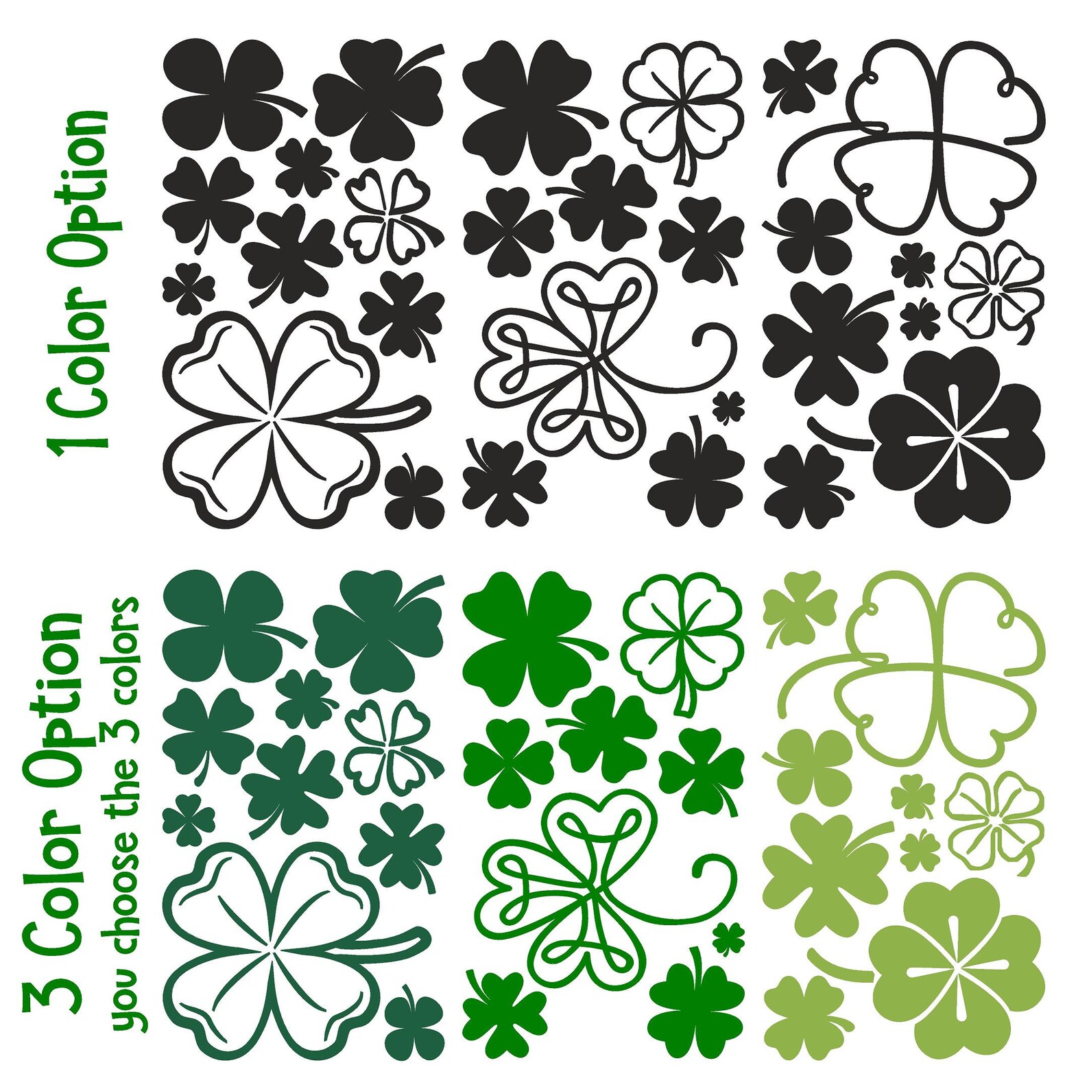 St. Patricks Day Shamrocks Assorted Set of Lucky Clovers Stickers Wall ...