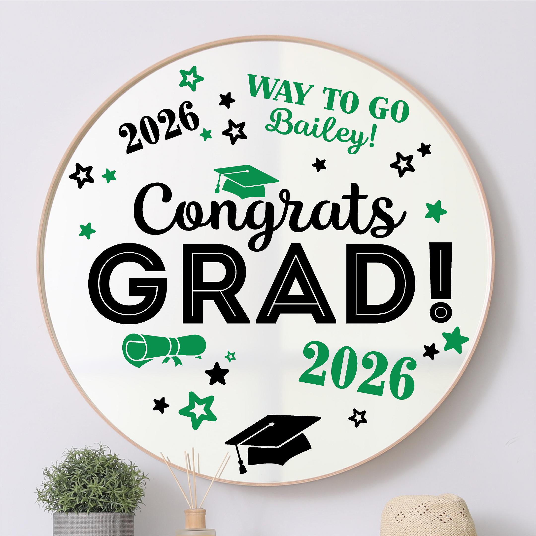 Congrats Grad! Custom Name, Graduation Caps, Scrolls, Stars and Year ...