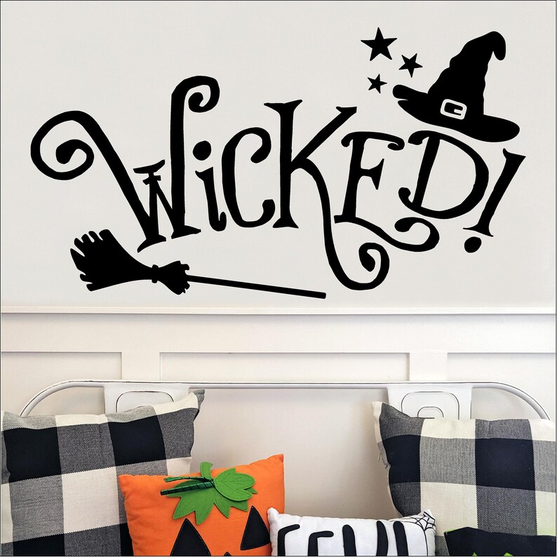 Wicked! Witch Hat and Broom Decals Halloween Holiday Vinyl Lettering ...