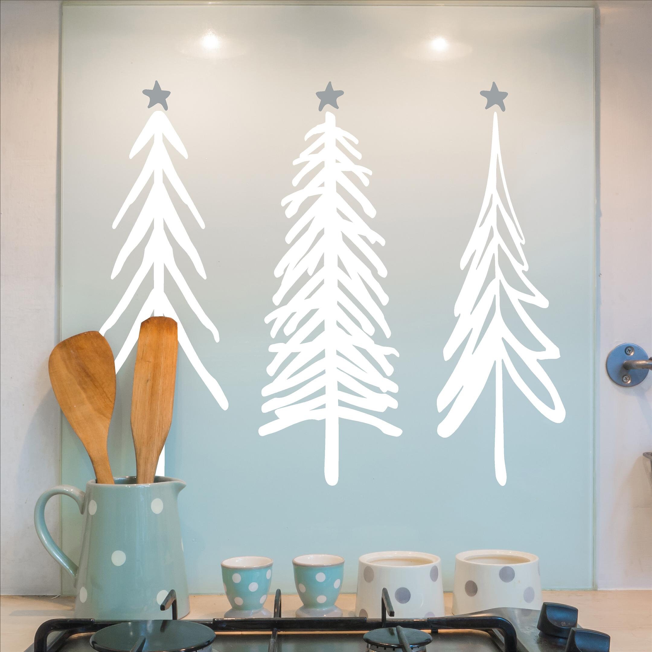Three Christmas Trees With Stars Decals Christmas Vinyl Wall | Etsy
