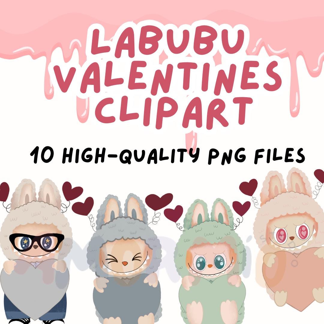 Whimsical Labubu Valentines Day Clipart Cute Monster PNG Digital ...