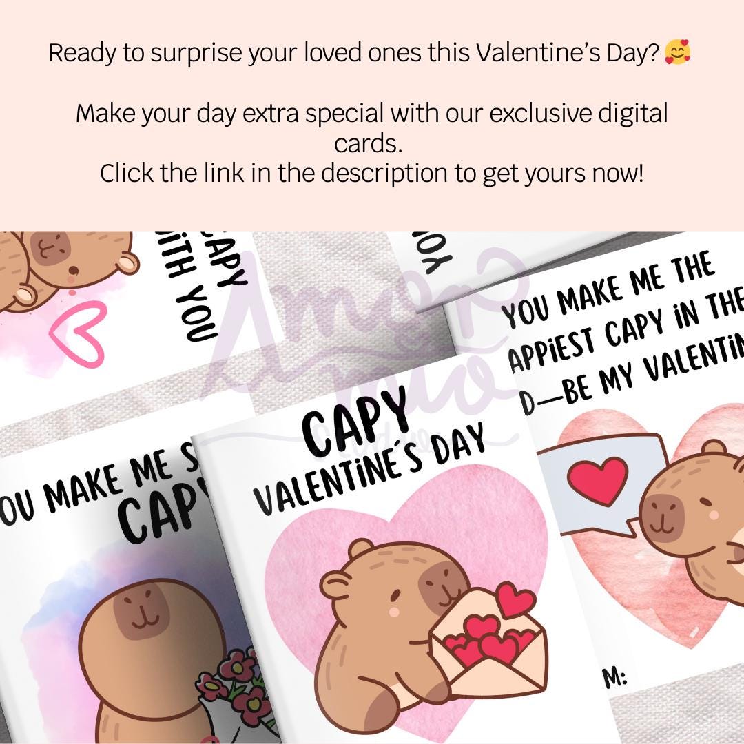 30 Capybara Valentines Cliparts Adorable Digital PNG Files for Cards ...