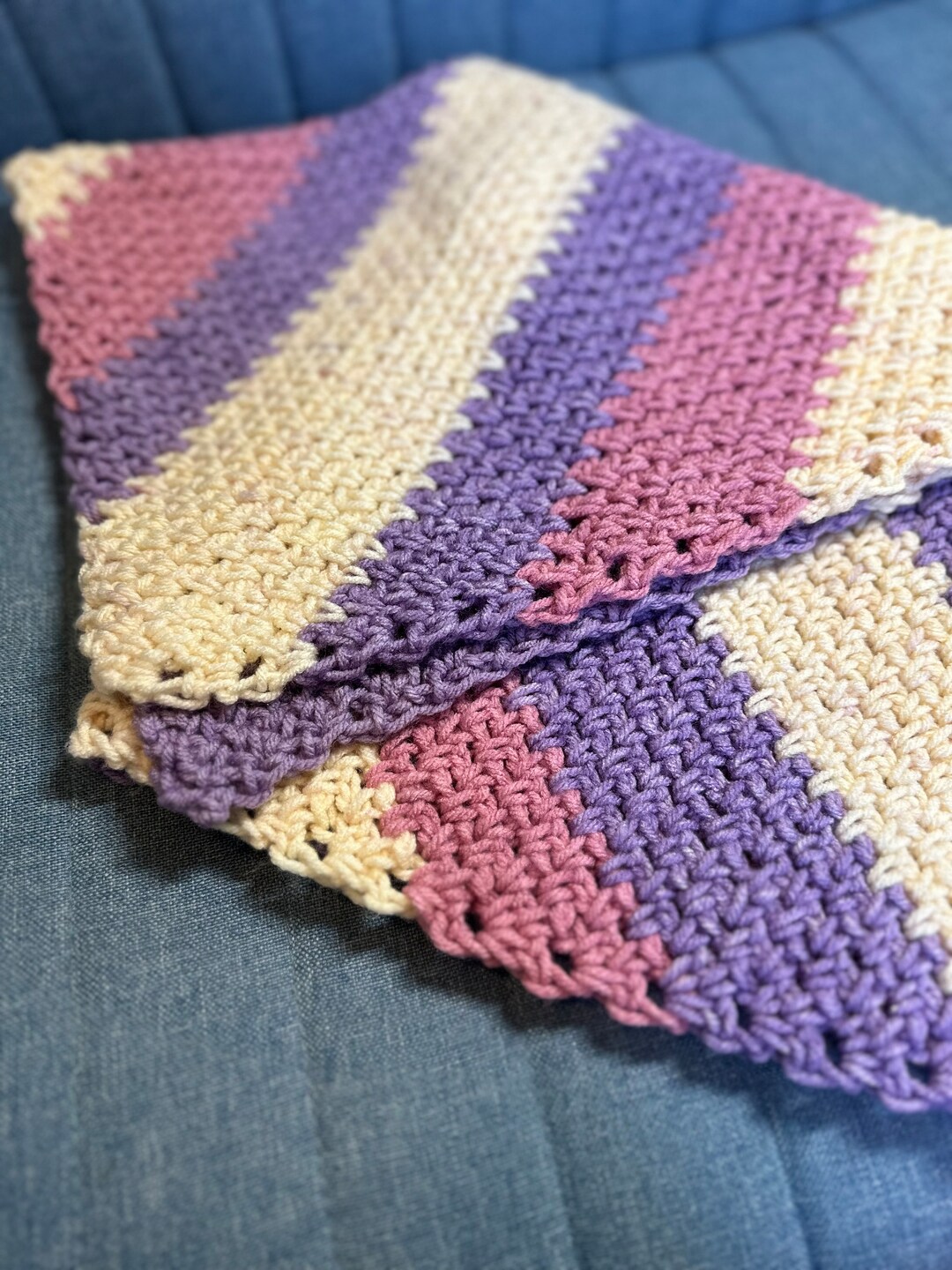 Homemade Crochet Cat Blanket. Purple and off White. 24in X 24in. - Etsy