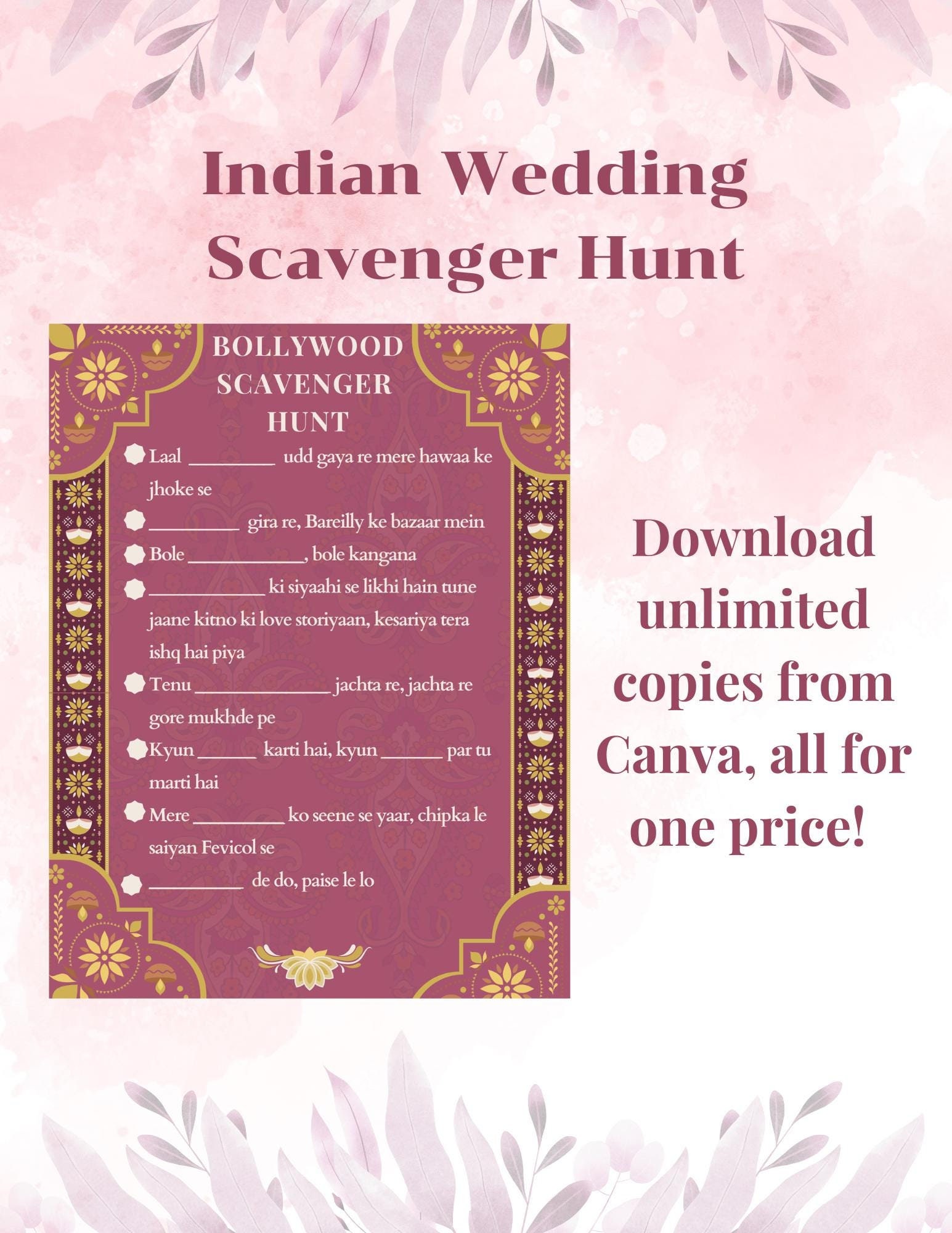 Indian Wedding Scavenger Hunt Mehendi Sangeet Dholki Shaadi Scavenger ...