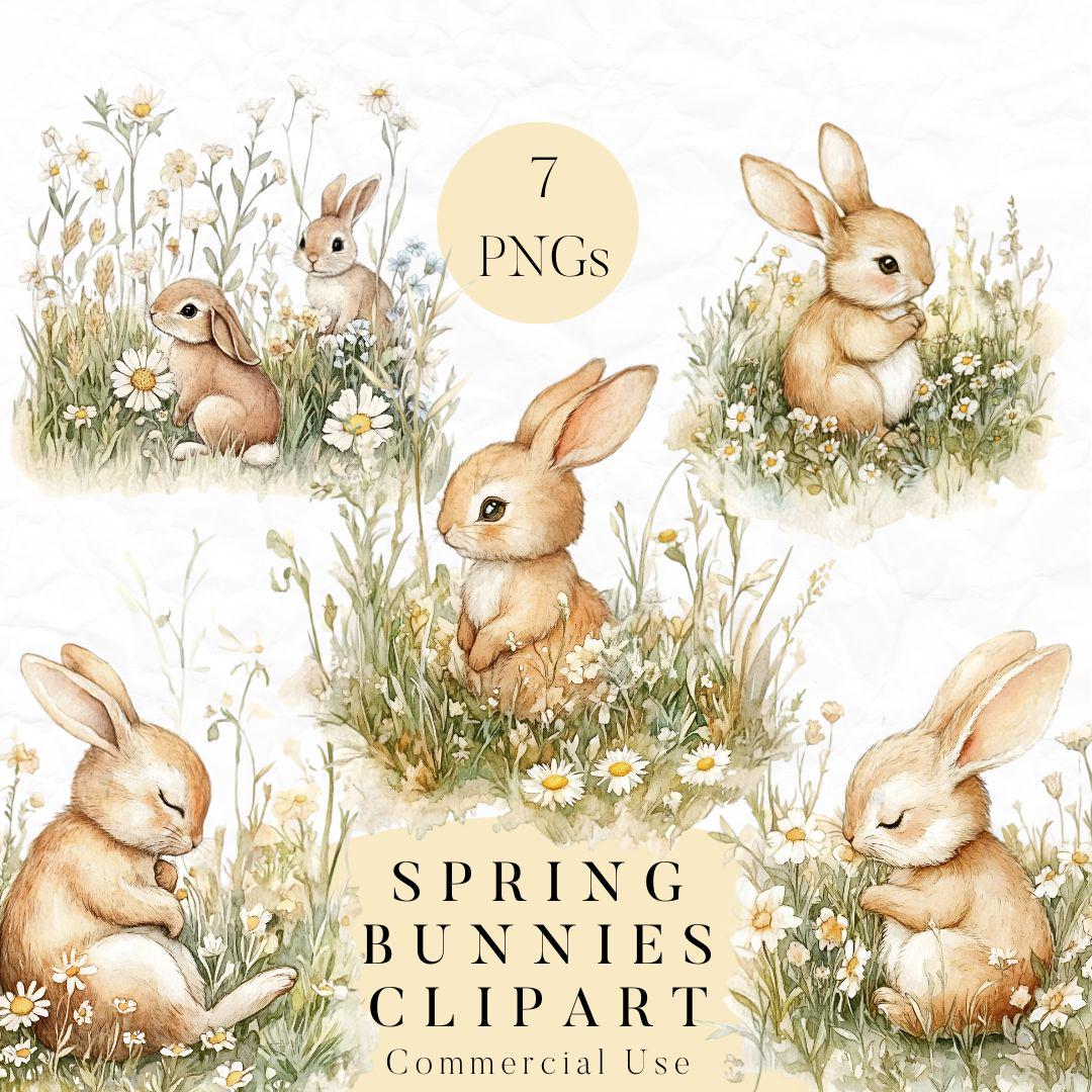 Spring Bunnies Clipart Pack, Bunny Rabbit in the Grass, Bunnies in the ...