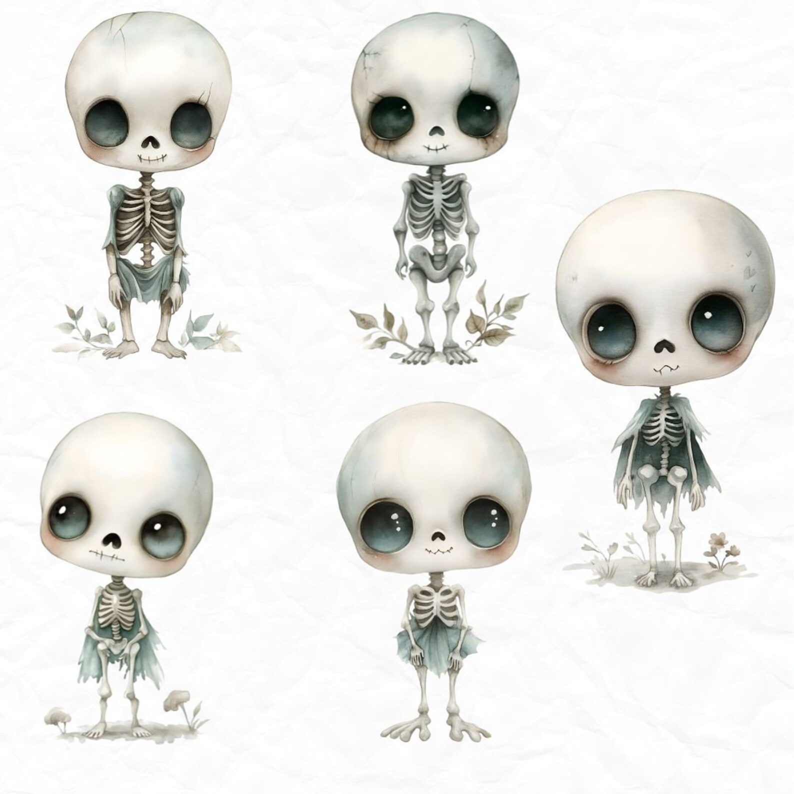 Cute Skeleton Clipart, Halloween Clipart, Spooky Clipart, Watercolor ...