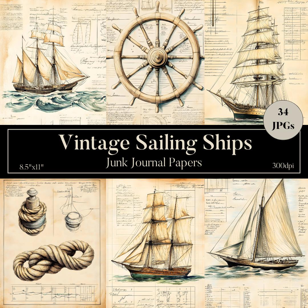 Vintage Sailing Ship Junk Journal, Nautical Ephemera, Printable Pages ...
