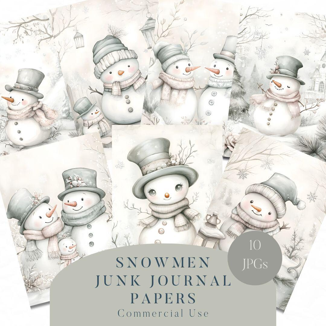 Pastel Snowmen Junk Journal Digital Papers, Winter Scrapbooking Paper ...
