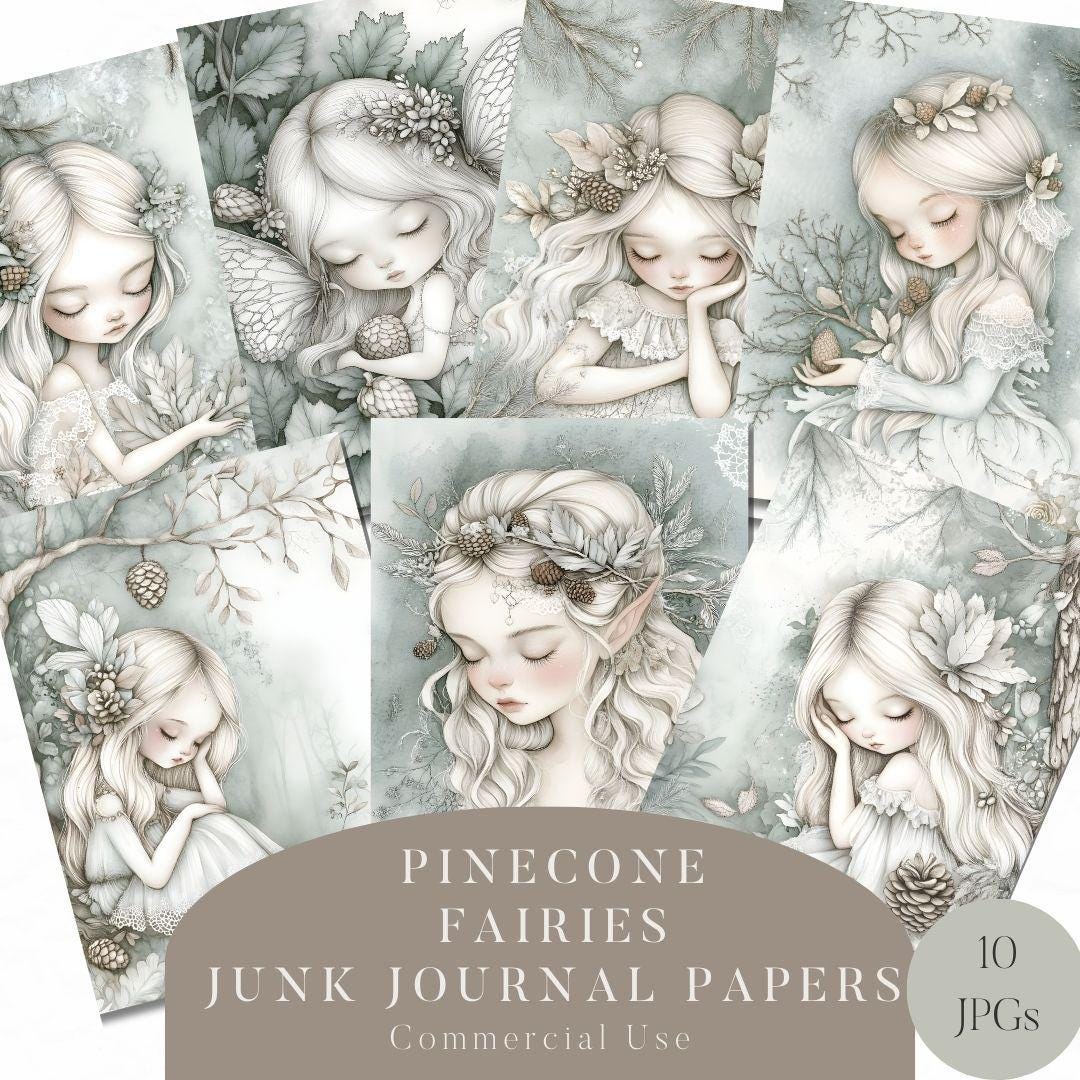 Pine Cone Fairies Junk Journal, Forest Fairy Scrapbook Pages, Vintage ...