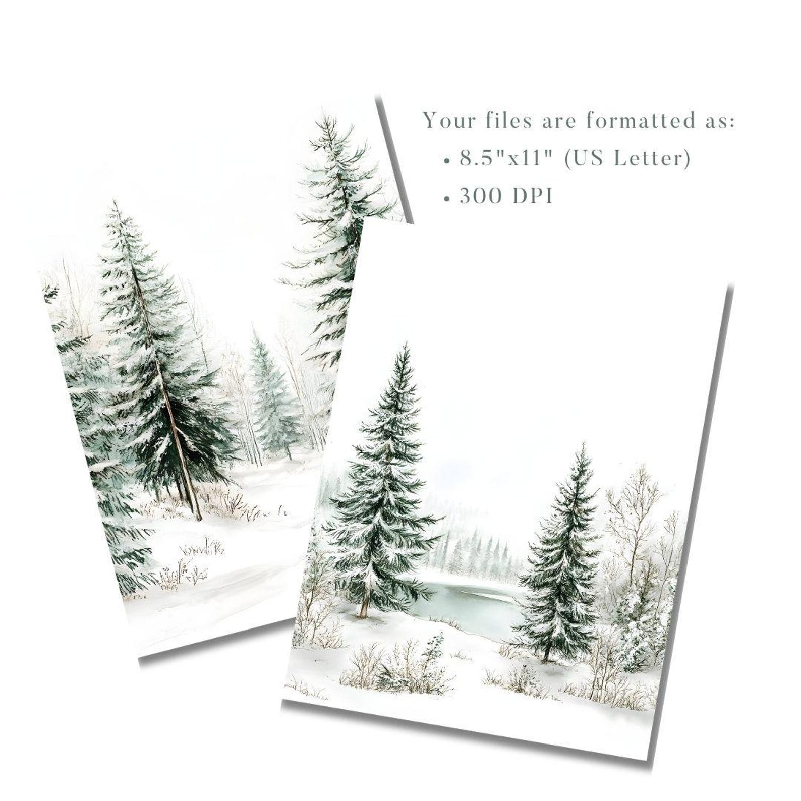 32 Snowy Pine Forest Junk Journal Pages, Winter Landscape Printable ...