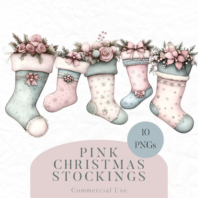 Pink Christmas Stocking Clipart, Girly Christmas, Floral Christmas ...