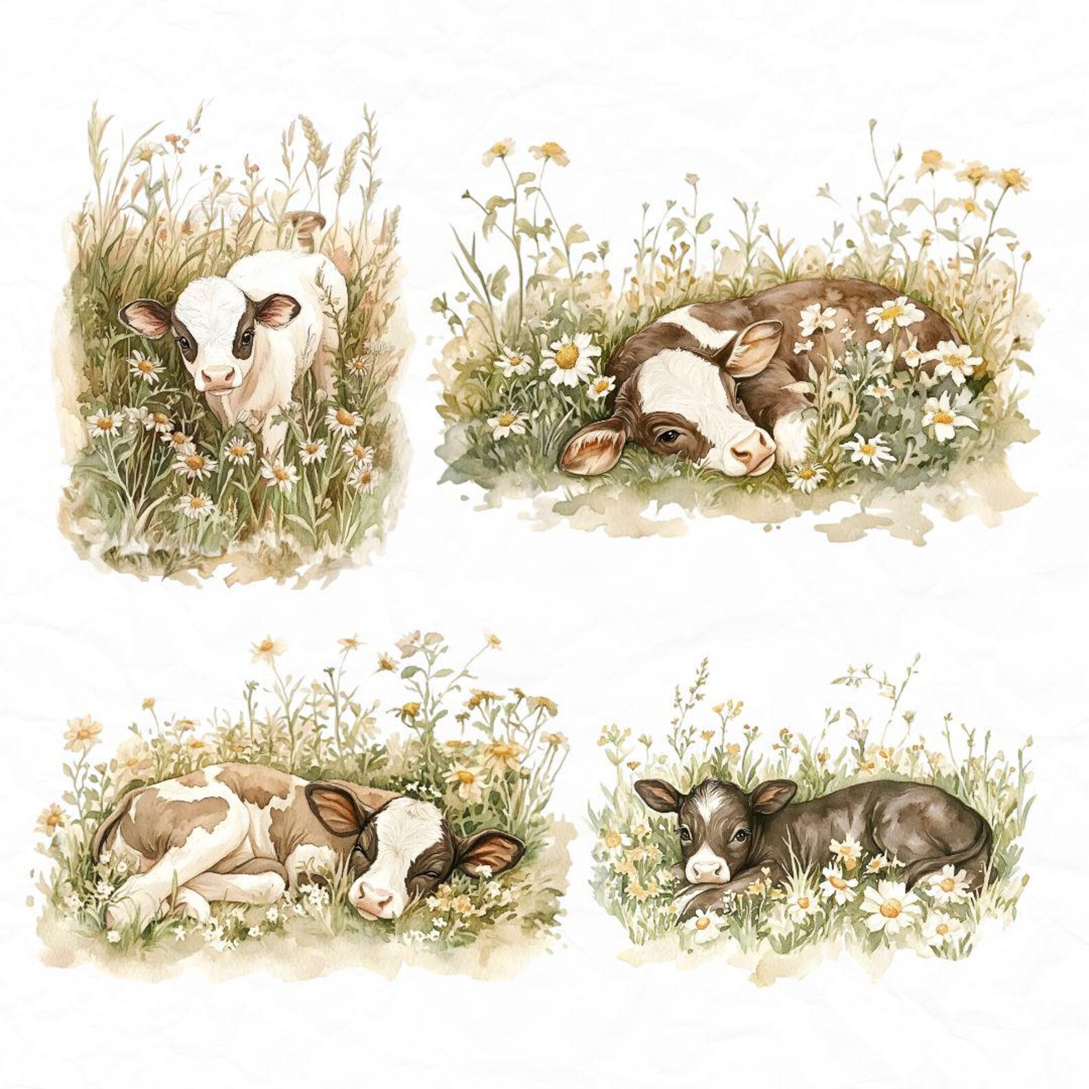 Spring Cute Cows Clipart, Cute Calves Clipart, Highland Cow PNG, Spring ...