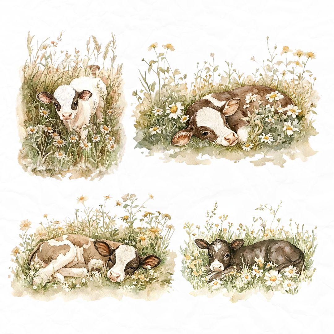 Spring Cute Cows Clipart, Cute Calves Clipart, Highland Cow PNG, Spring ...
