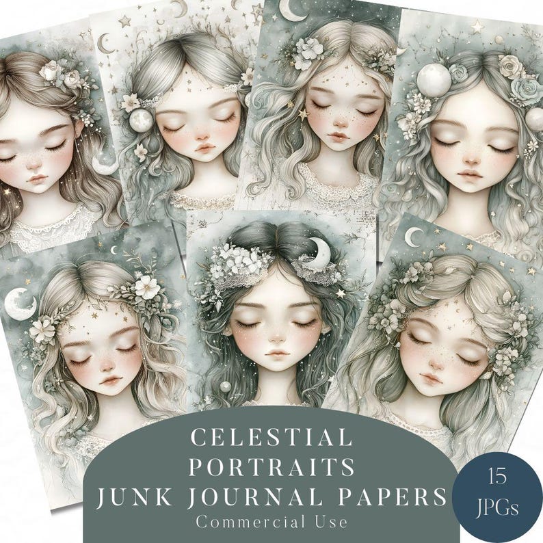 Celestial Nymph Art, Moon and Stars Papers, Celestial Journal Pack ...