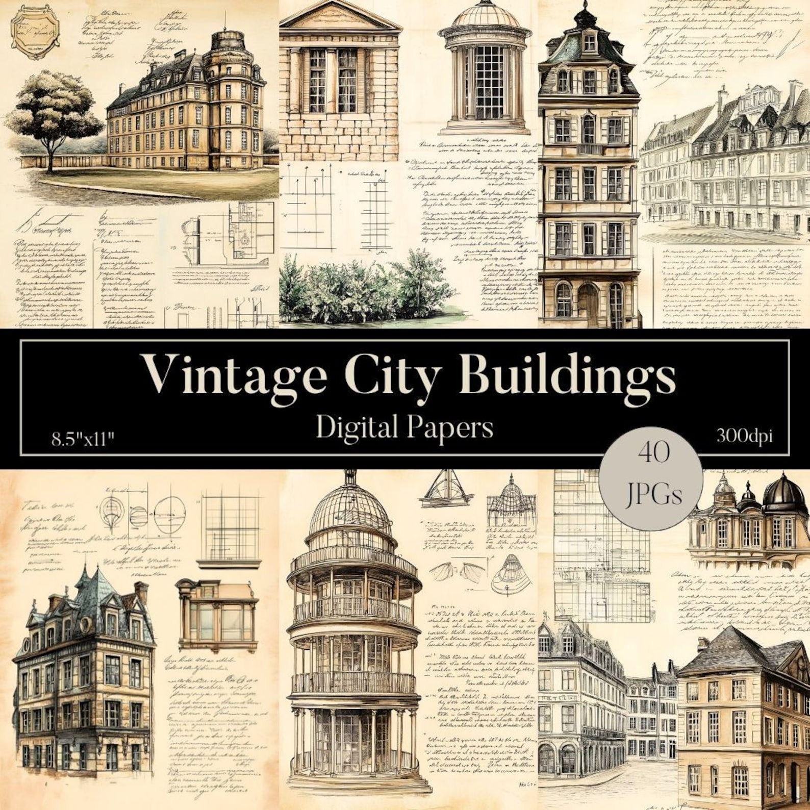 Victorian Architecture Junk Journal Pages, Vintage Cityscape Ephemera ...