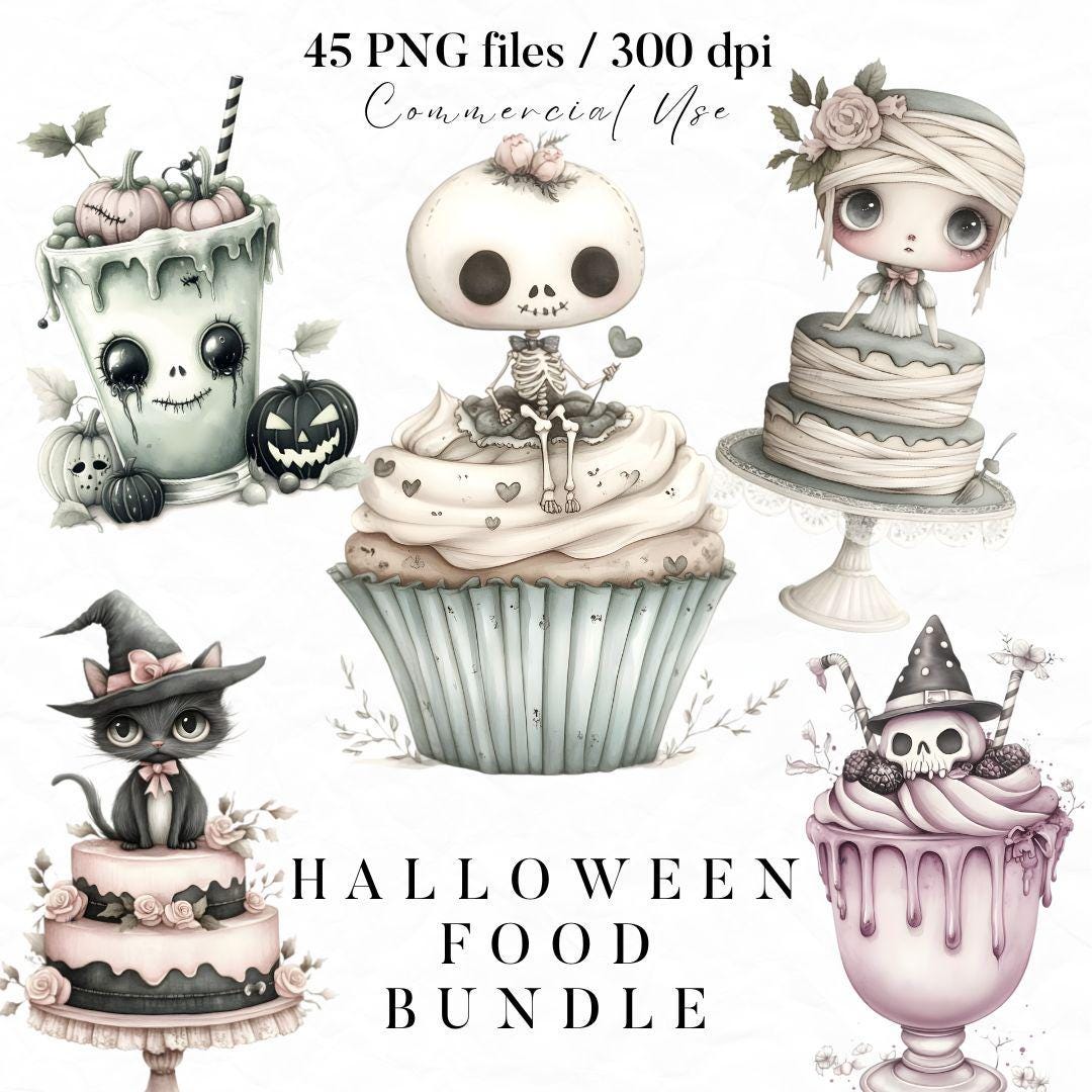 Halloween Food Clipart Bundle, Halloween Cakes, Scary Cupcakes, Ghost ...