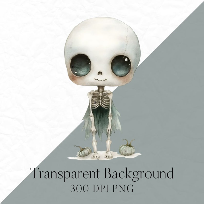 Cute Skeleton Clipart, Halloween Clipart, Spooky Clipart, Watercolor ...