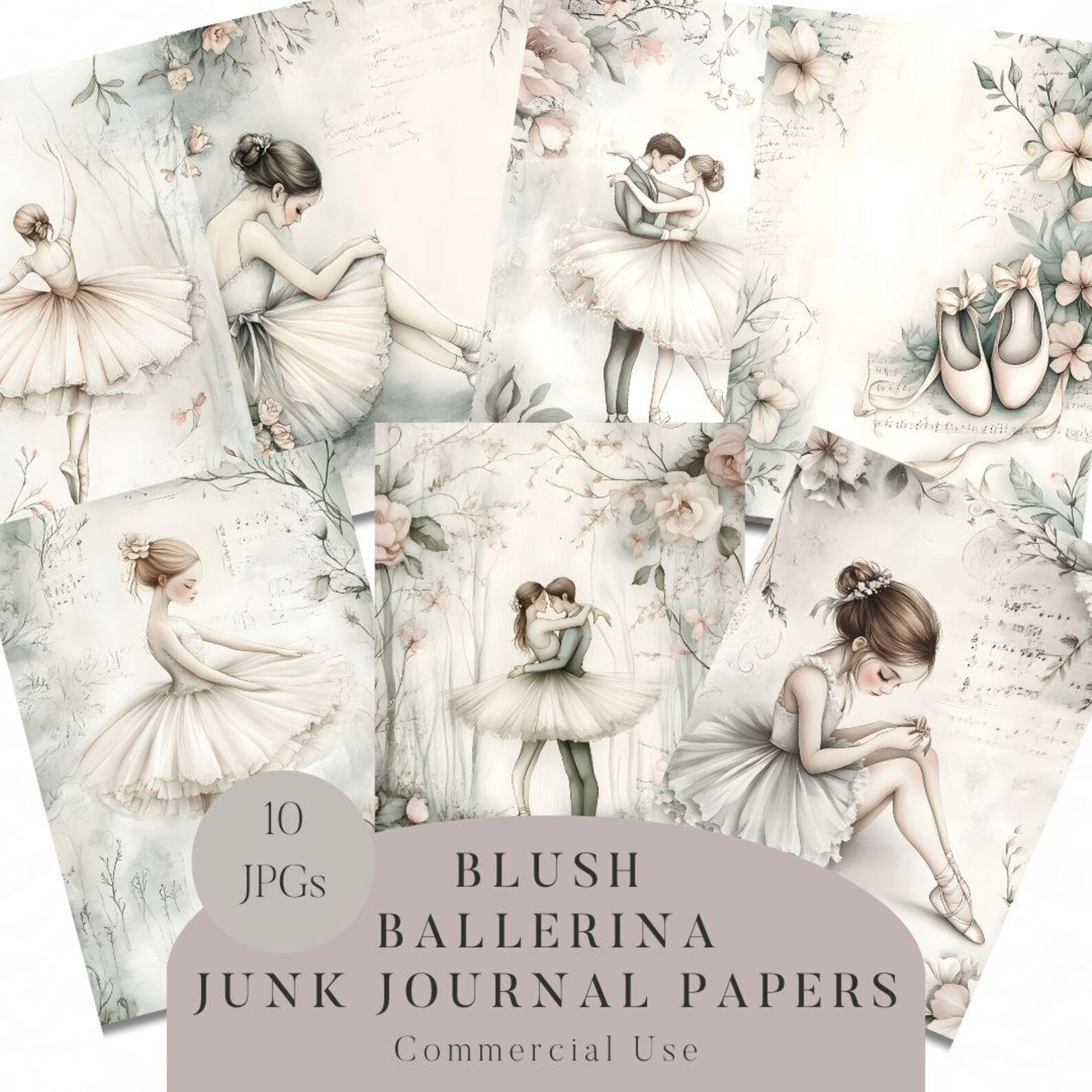 Blush Ballerina Junk Journal Pages, Whimsical Ballerina Printable Paper ...